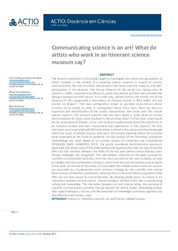 (PDF) Communicating science is an art! What do artists who work in an ...