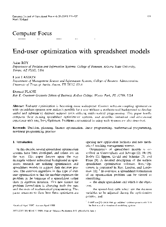(PDF) End-user optimization with spreadsheet models