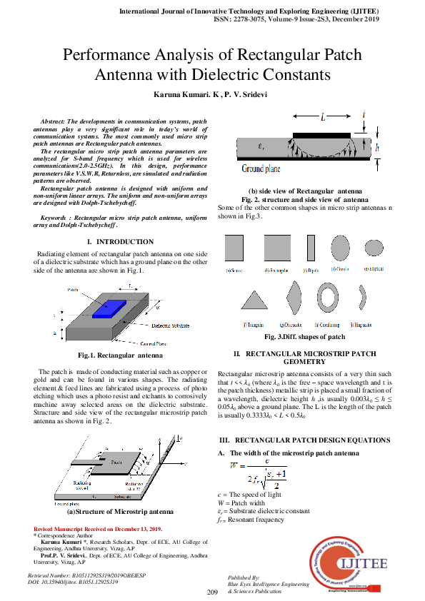 Pdf Performance Analysis Of Rectangular Patch Antenna With Dielectric