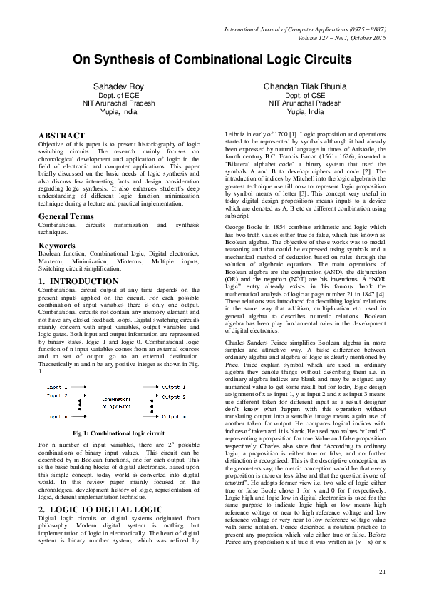 (PDF) On Synthesis of Combinational Logic Circuits