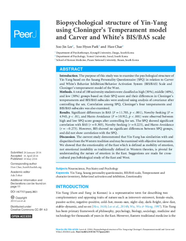 (PDF) Biopsychological structure of Yin-Yang using Cloninger’s ...