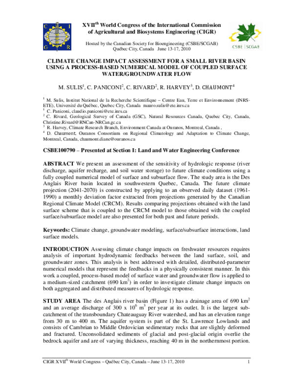 (PDF) Climate Change Impact Assessment for a Small River Basin Using a Process-Based Numerical ...