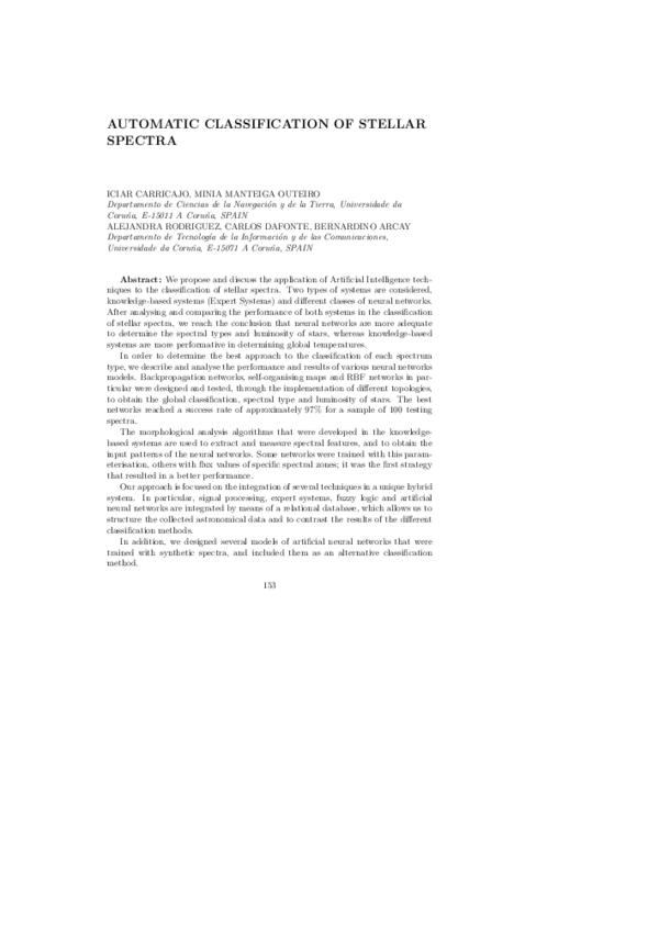 (PDF) Automatic Classification of Stellar Spectra