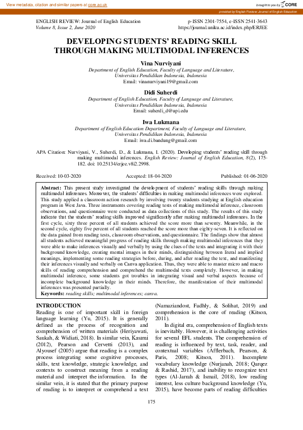 (PDF) Developing Students Reading Skill Through Making Multimodal Inferences