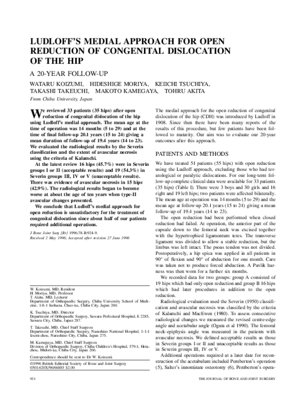 (PDF) Ludloff's medial approach for open reduction of congenital ...