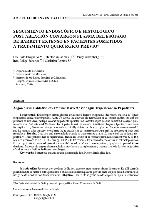 Pdf Seguimiento Endoscópico E Histológico Post Ablación Con Argón