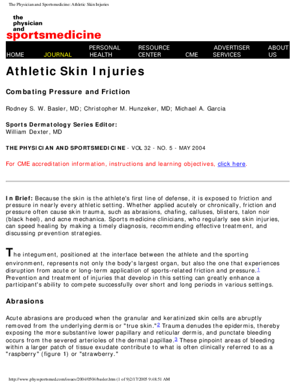 (PDF) Athletic Skin Injuries Combating Pressure and Friction