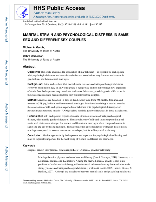 (PDF) Marital Strain and Psychological Distress in Same‐Sex and ...