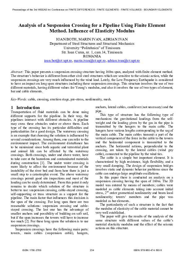 (PDF) Analysis of a suspension crossing for a pipeline using finite element method. influence of ...