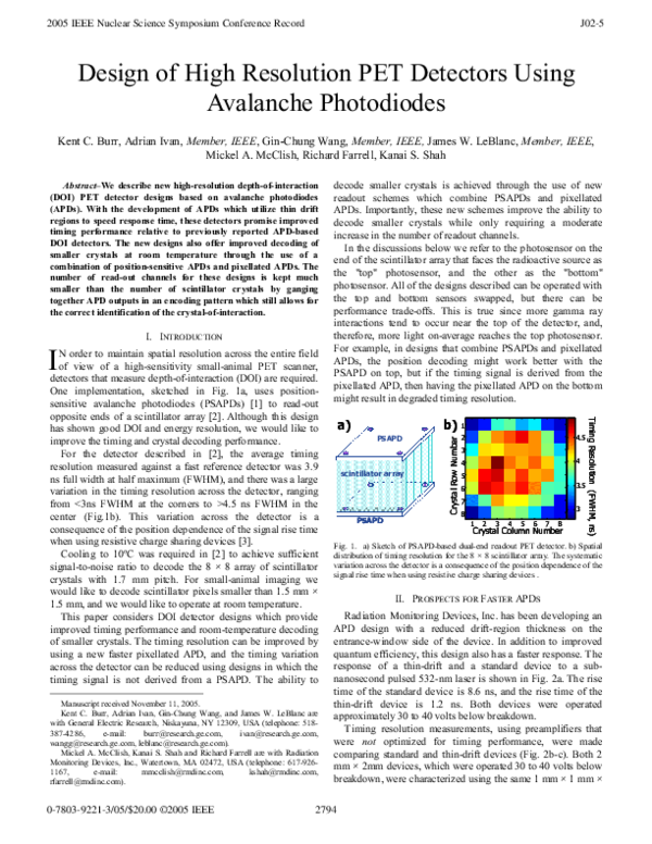(PDF) Design of a High-Resolution PET Detector Using Avalanche Photodiodes | Adrian Ivan ...