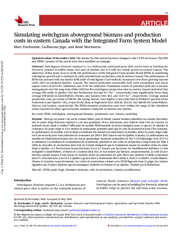 Simulating switchgrass aboveground biomass and production costs in ...
