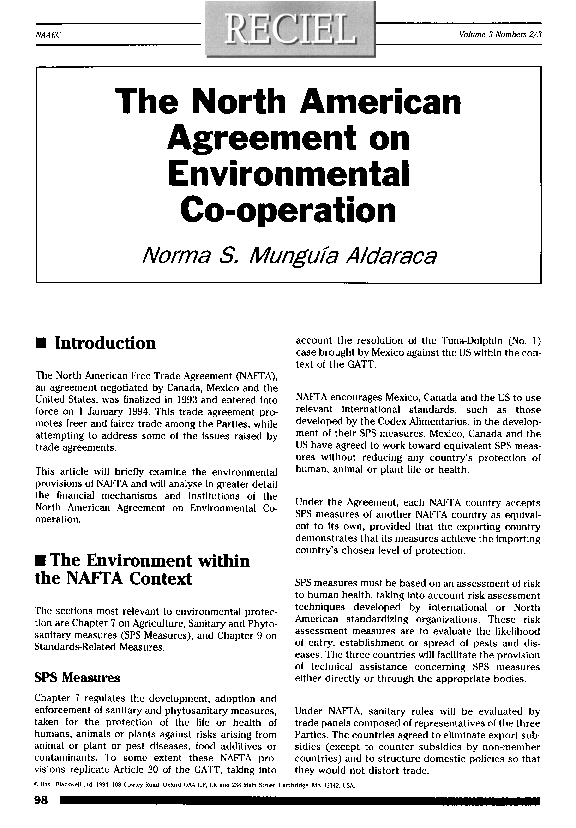 (PDF) The North American Agreement on Environmental Co-operation