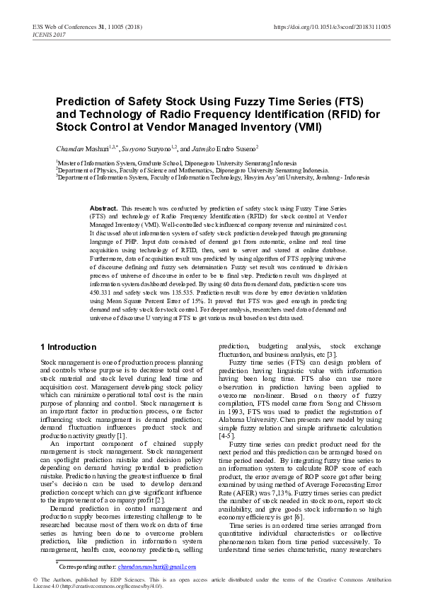 (PDF) Prediction of Safety Stock Using Fuzzy Time Series (FTS) and Technology of Radio Frequency ...
