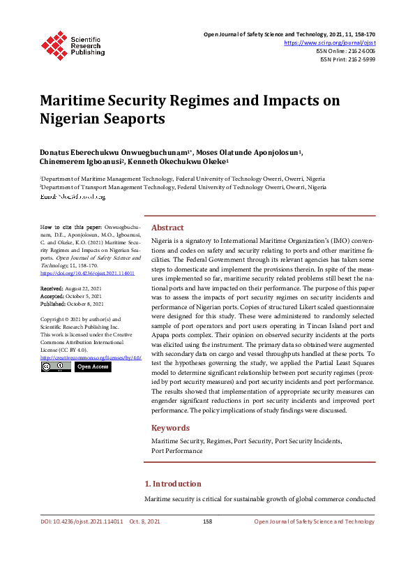 (PDF) Maritime Security Regimes and Impacts on Nigerian Seaports