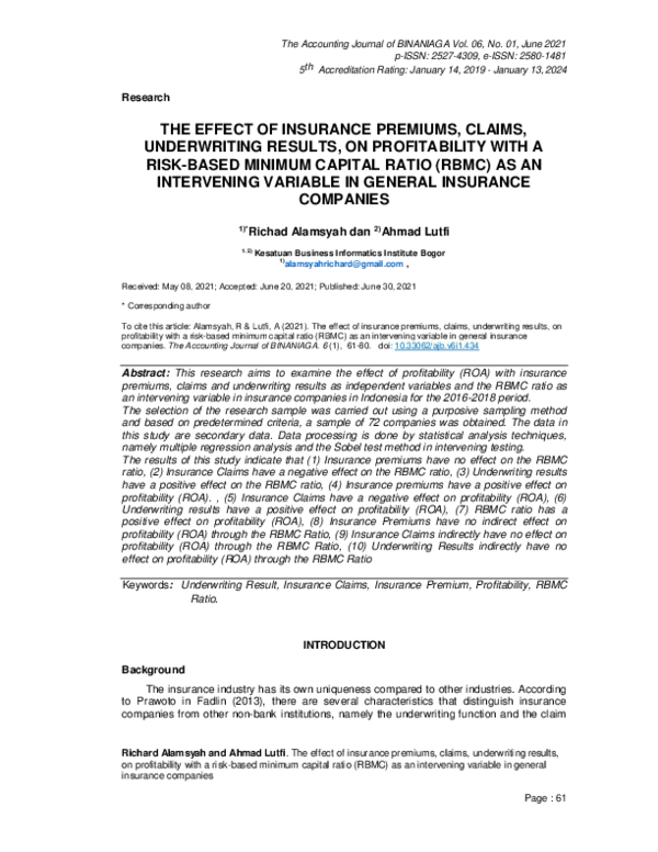 (PDF) The effect of insurance premiums, claims, underwriting results ...
