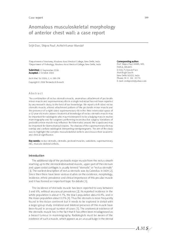 (PDF) Anomalous musculoskeletal morphology of anterior chest wall: a ...