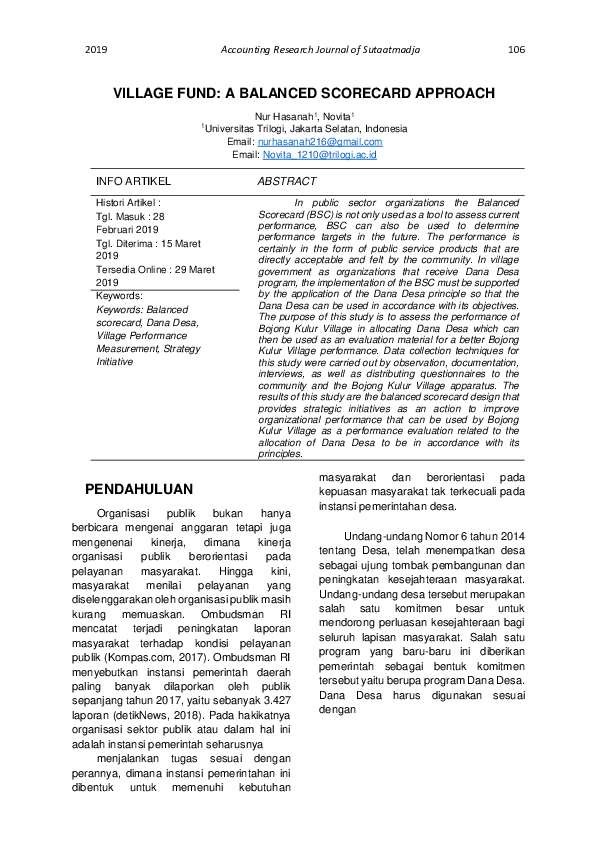 (PDF) Village Fund: A Balanced Scorecard Approach