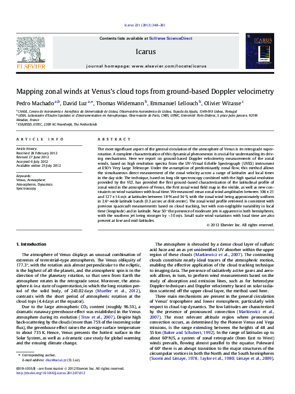 (PDF) Mapping zonal winds at Venus’s cloud tops from ground-based ...