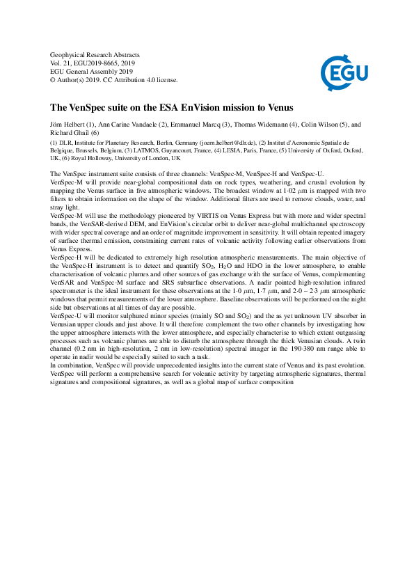 (PDF) The VenSpec suite on the ESA EnVision mission to Venus