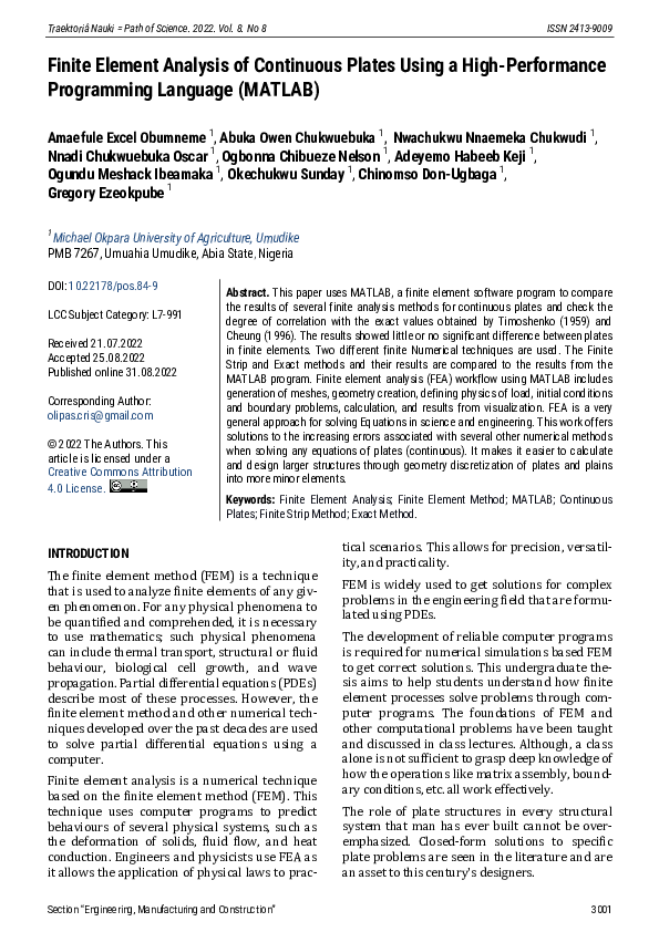 Pdf Finite Element Analysis Of Continuous Plates Using A High Performance Programming Language