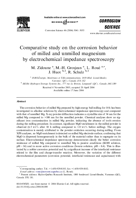 (PDF) Comparative study on the corrosion behavior of milled and unmilled magnesium by ...