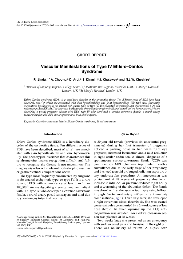 (PDF) Vascular Manifestations of Type IV Ehlers–Danlos Syndrome