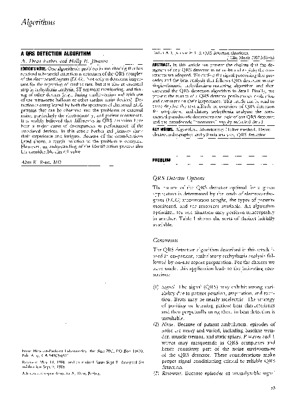 Pdf A Qrs Detection Algorithm 1139