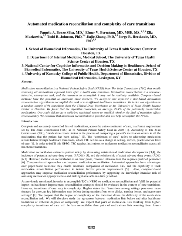 (PDF) Automated medication reconciliation and complexity of care ...