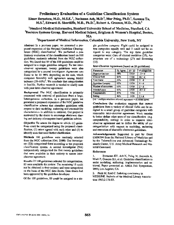 (PDF) Preliminary Evaluation of a Guideline Classification System