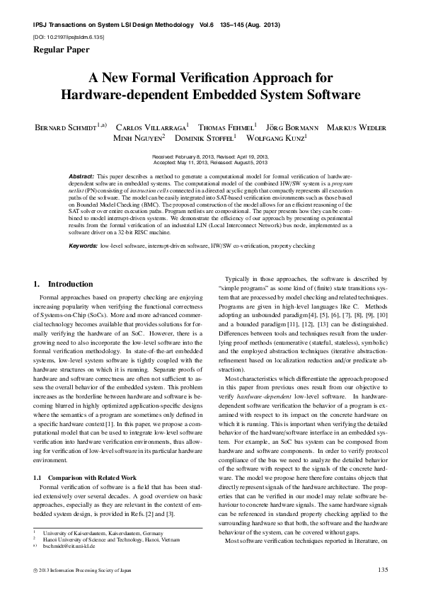 Pdf A New Formal Verification Approach For Hardware Dependent Embedded System Software