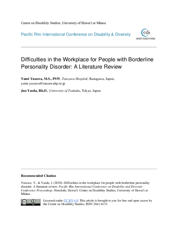 (PDF) Difficulties in the Workplace for People with Borderline ...