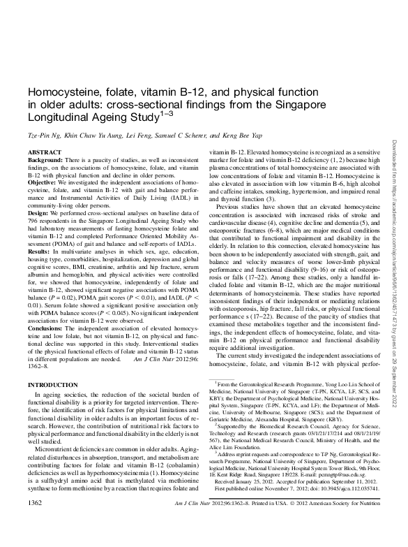 (PDF) Homocysteine, folate, vitamin B-12, and physical function in ...