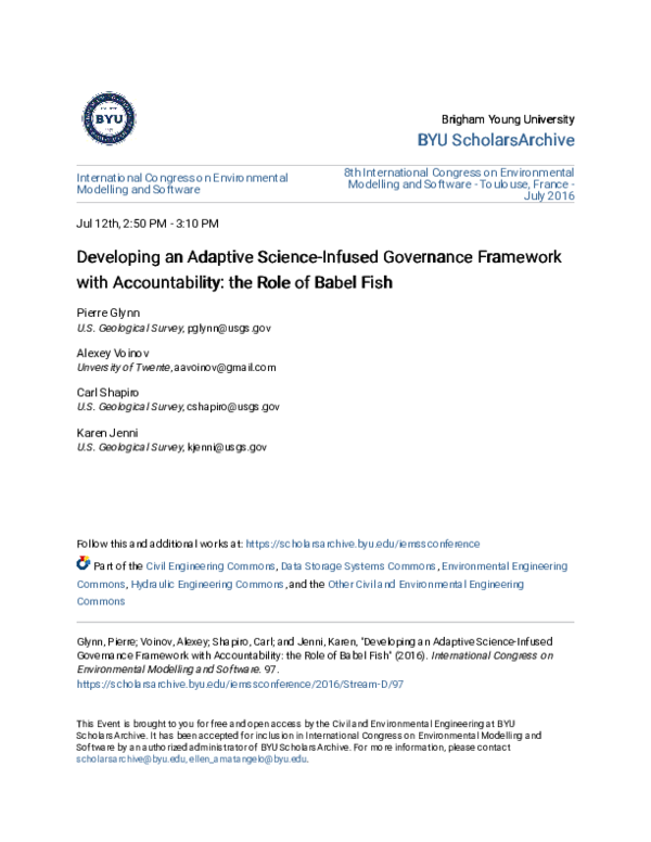 (PDF) Developing an Adaptive Science-Infused Governance Framework with Accountability:the Role ...