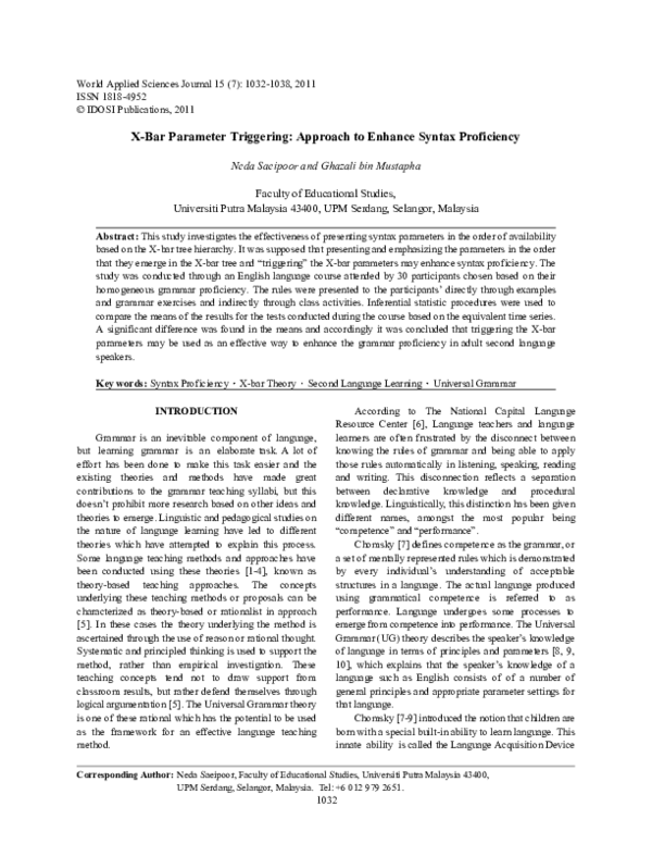 (PDF) X-Bar Parameter Triggering: Approach to Enhance Syntax Proficiency