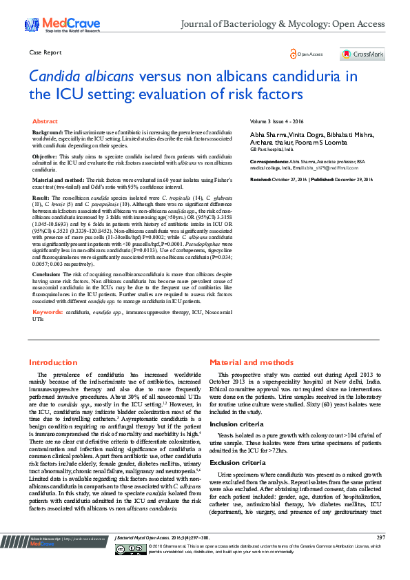 (PDF) Candida Albicans Versus Non Albicans Candiduria in the ICU ...