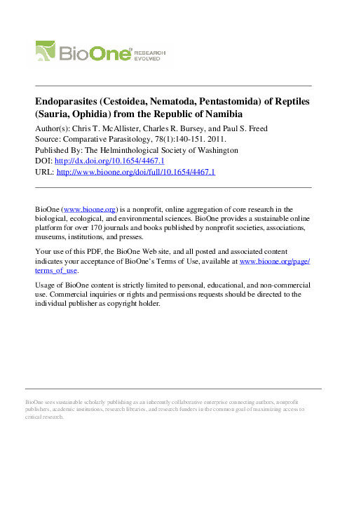 (PDF) Endoparasites (Cestoidea, Nematoda, Pentastomida) of Reptiles ...