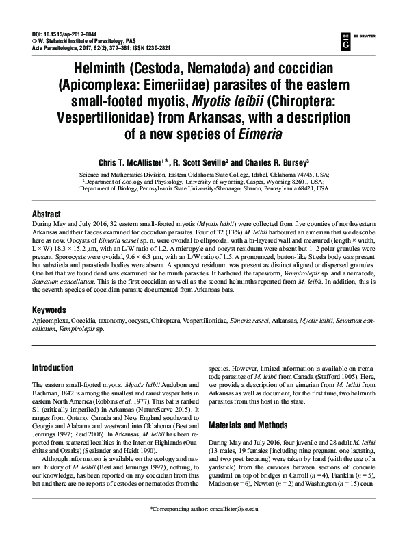 (PDF) Helminth (Cestoda, Nematoda) and coccidian (Apicomplexa ...