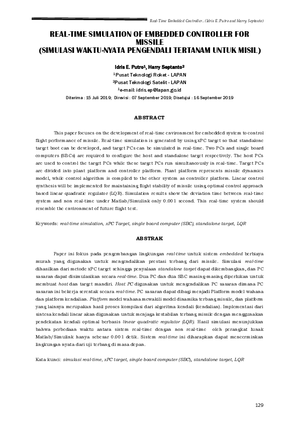 Pdf Low Cost Embedded Controller Simulation For Missile In Real Time Environment