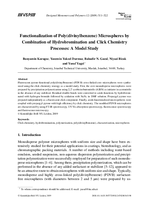 (PDF) Functionalization of Poly(divinylbenzene) Microspheres by ...