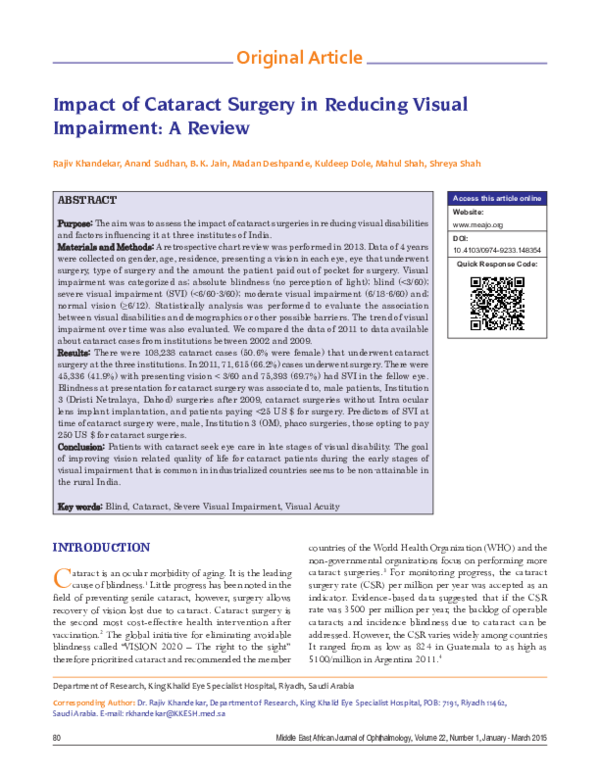 (PDF) Impact of cataract surgery in reducing visual impairment: A review