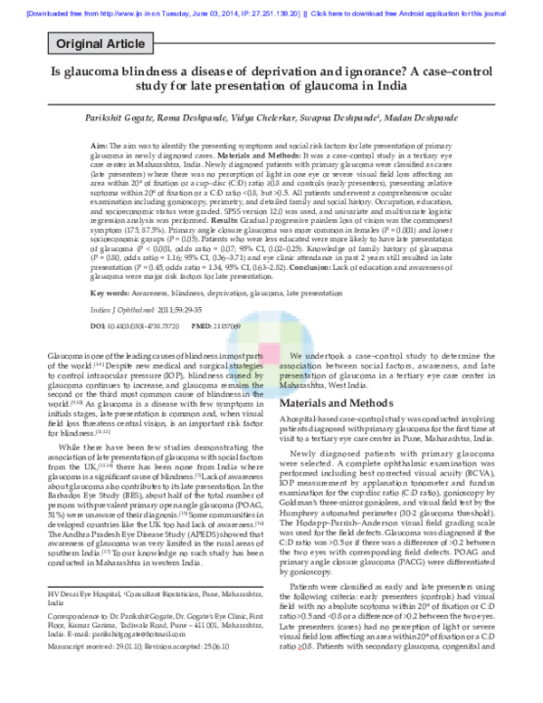 (PDF) Is glaucoma blindness a disease of deprivation and ignorance? A ...