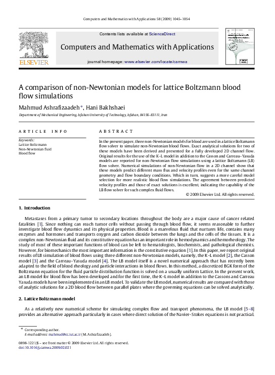 (PDF) A comparison of non-Newtonian models for lattice Boltzmann blood flow simulations