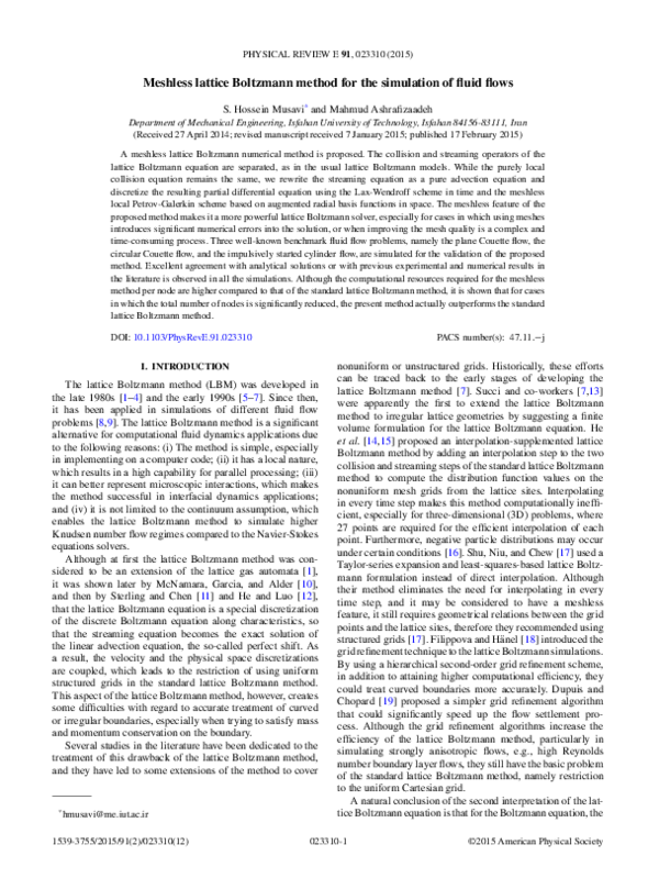 (PDF) Meshless lattice Boltzmann method for the simulation of fluid flows
