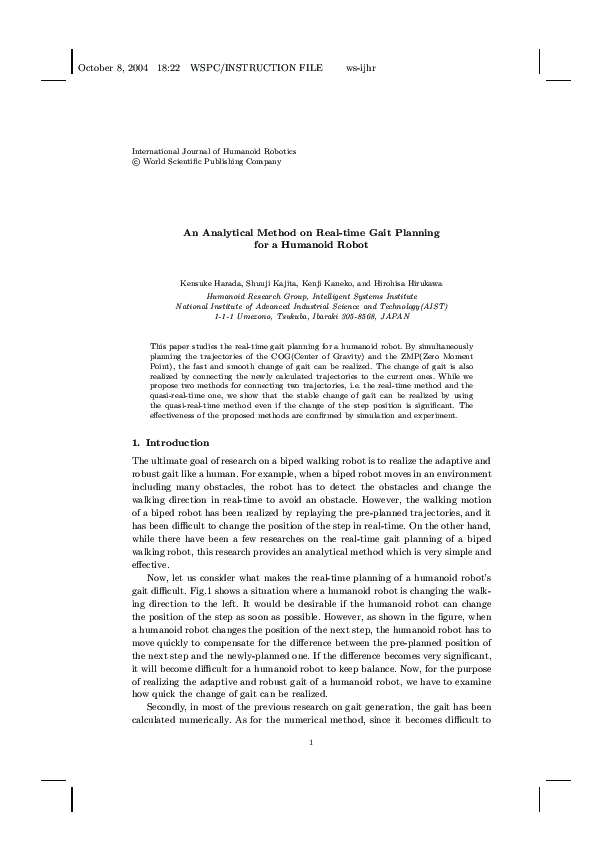 (PDF) An analytical method on real-time gait planning for a humanoid robot