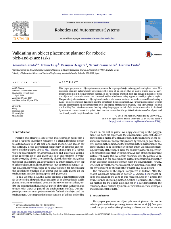 (PDF) Validating an object placement planner for robotic pick-and-place ...