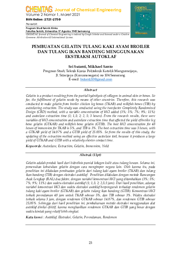 (PDF) Pembuatan Gelatin Tulang Kaki Ayam Broiler Dan Tulang Ikan Bandeng Menggunakan Ekstraksi ...