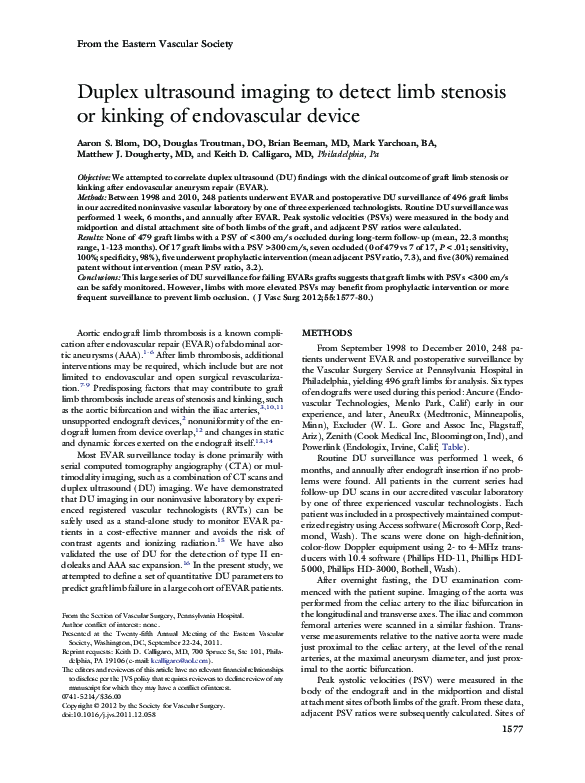 (PDF) Duplex Ultrasound for Detecting Limb Issues Post-EVAR