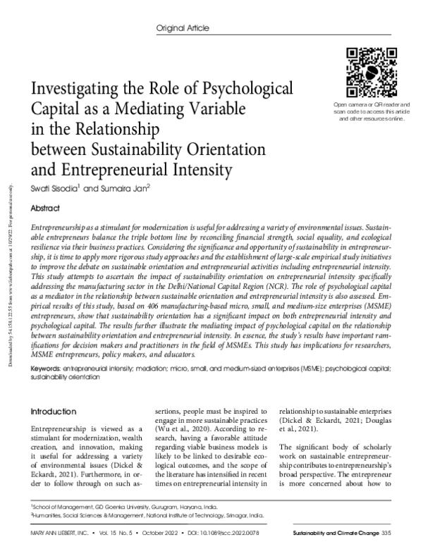 (PDF) Investigating the Role of Psychological Capital as a Mediating Variable in the ...