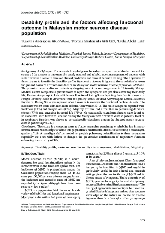 (PDF) Disability profile and the factors affecting functional outcome ...