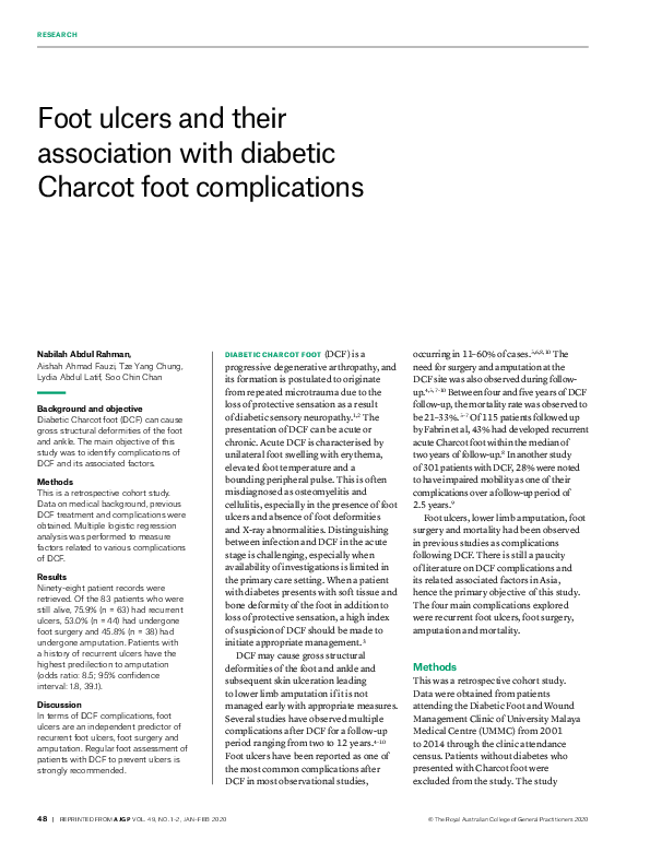 (PDF) Foot ulcers and their association with diabetic Charcot foot ...
